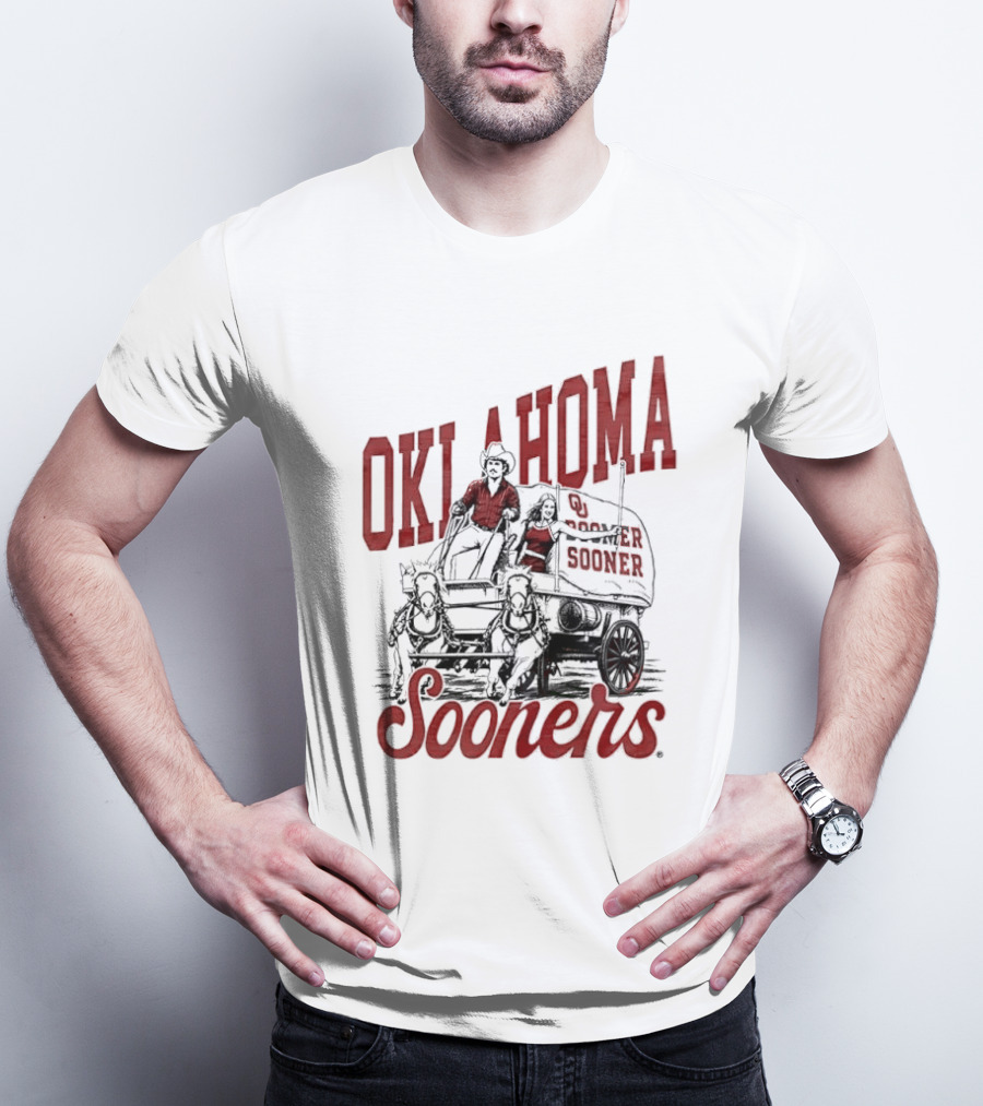 Oklahoma Sooners Boomer Sooner Horse Drawn Wagon T-Shirt