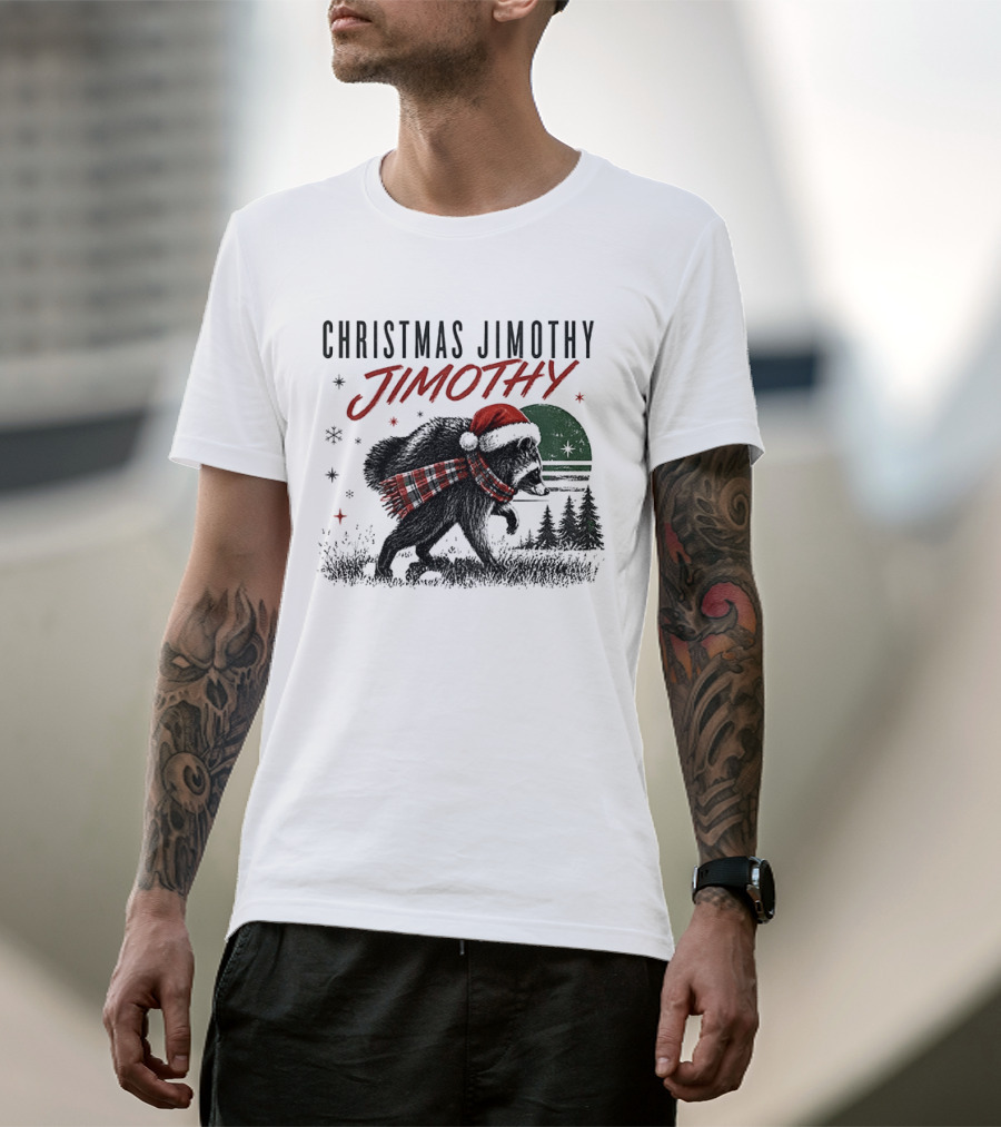 Christmas Jimothy Raccoon Holiday Trash Panda Santa Hat Festive Scarf T-Shirt