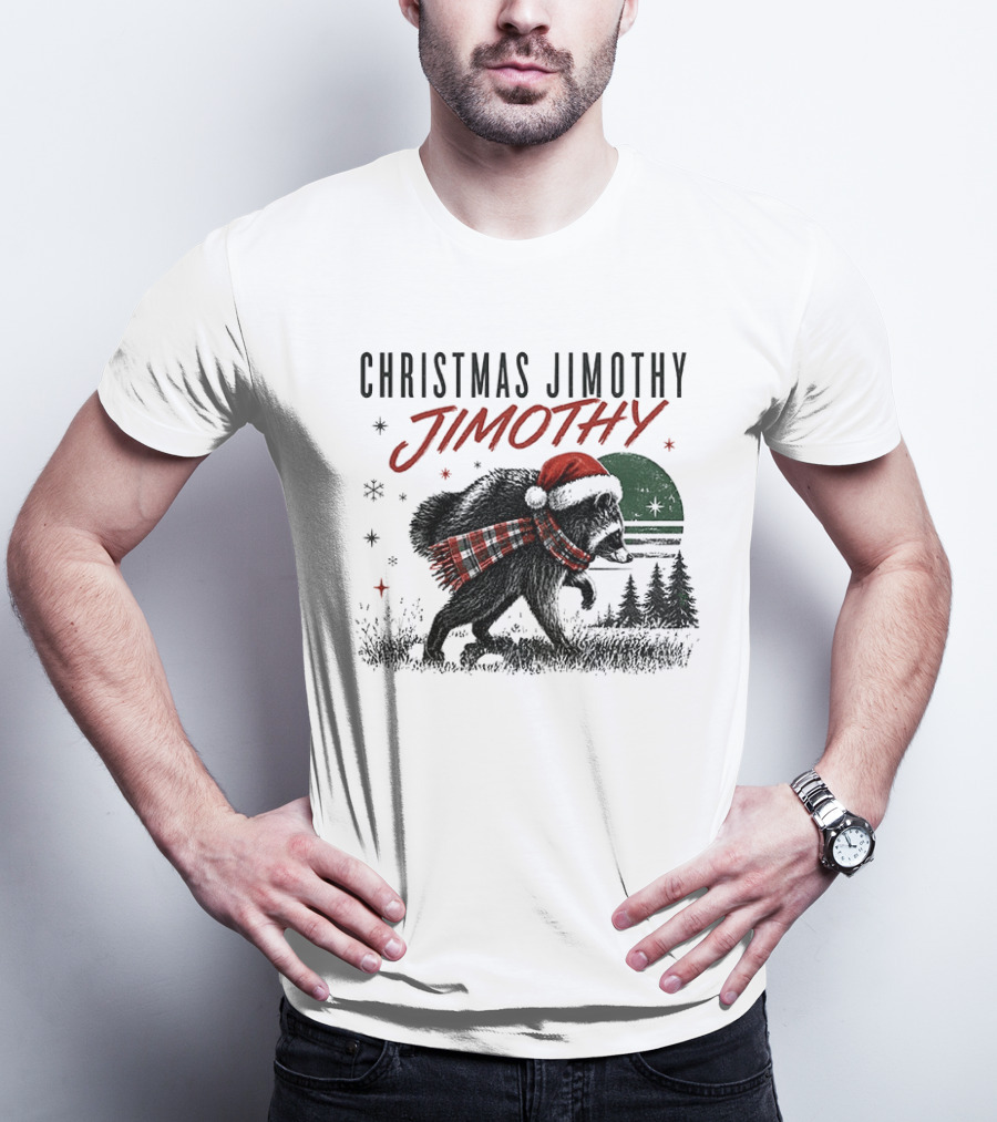 Christmas Jimothy Raccoon Holiday Trash Panda Santa Hat Festive Scarf T-Shirt