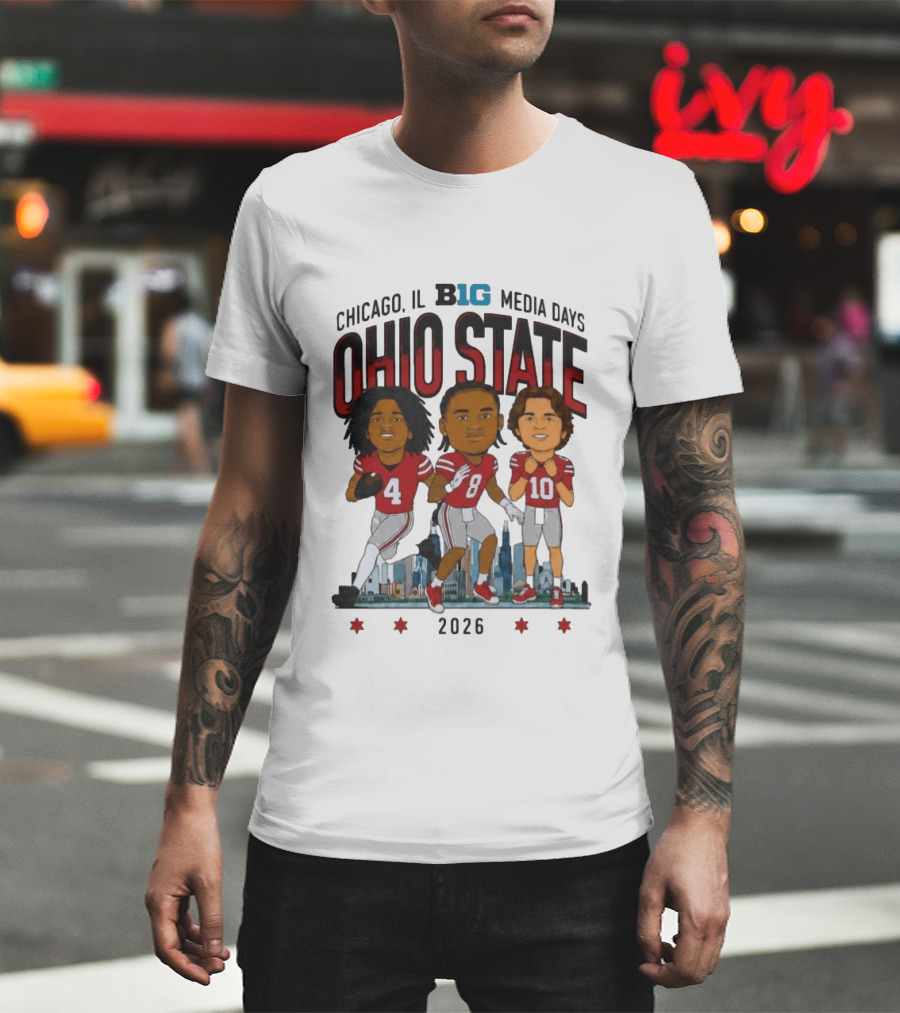 Ohio State Buckeyes Chicago IL B1G Media Days 2026 Caricatures T-Shirt