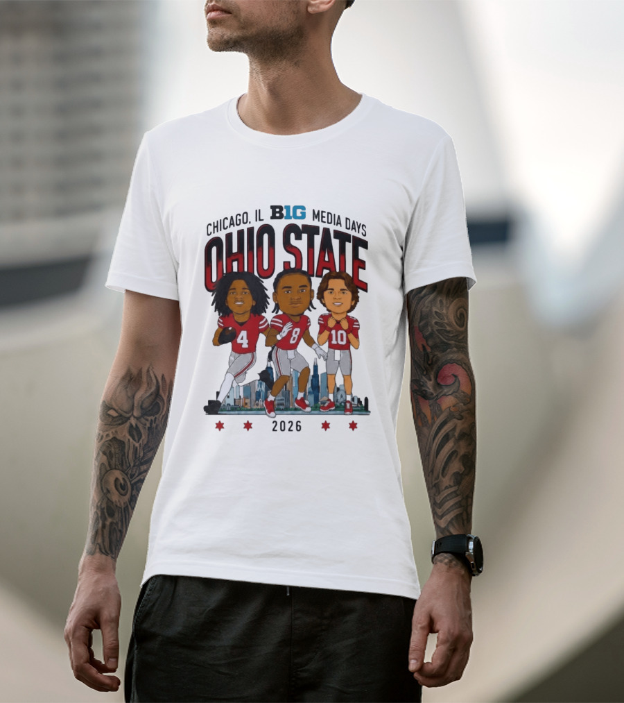 Ohio State Buckeyes Chicago IL B1G Media Days 2026 Caricatures T-Shirt