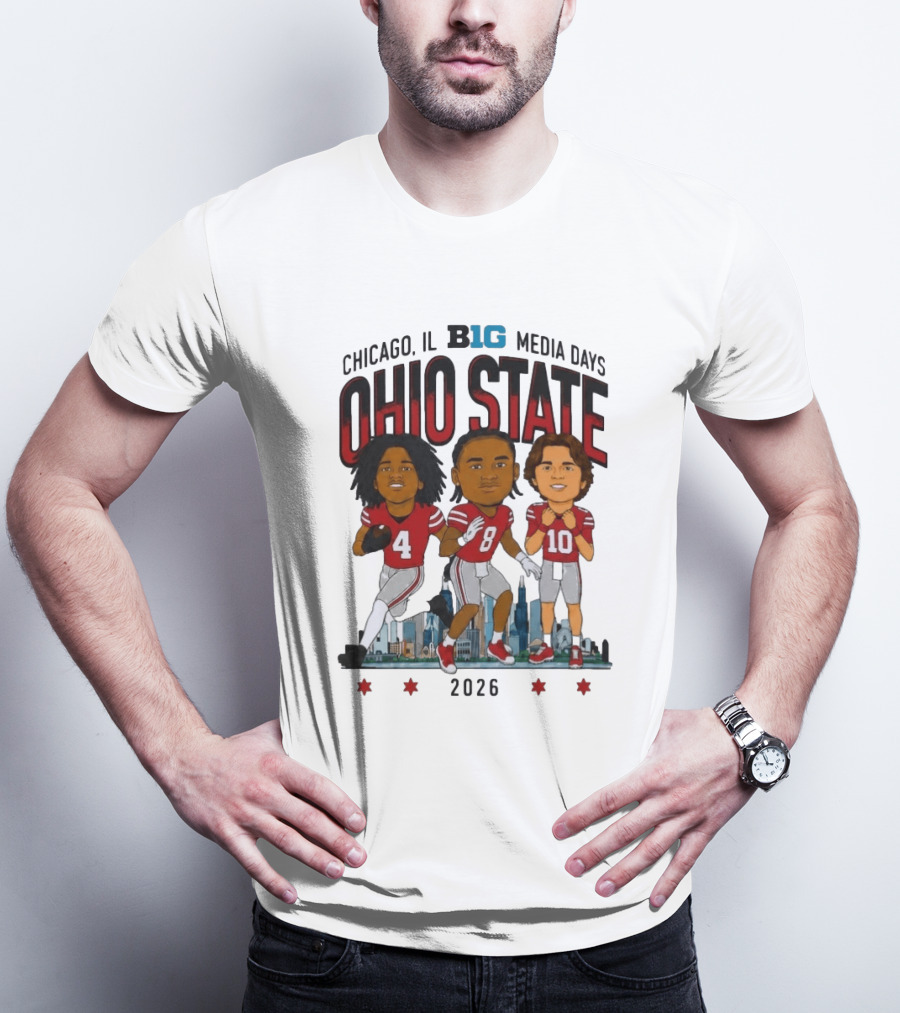 Ohio State Buckeyes Chicago IL B1G Media Days 2026 Caricatures T-Shirt