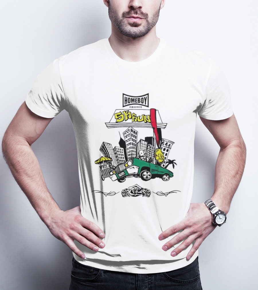 Homeboy Skrun Teddy Bear Driving City 5k Run Streetwear Adventure T-Shirt