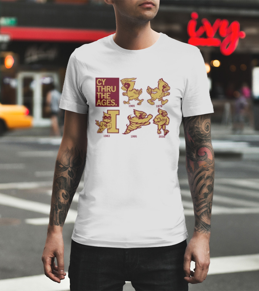 Iowa State Cyclones CY Thru The Ages Mascot Evolution Logos 1954 1972 1995 2008 T-Shirt