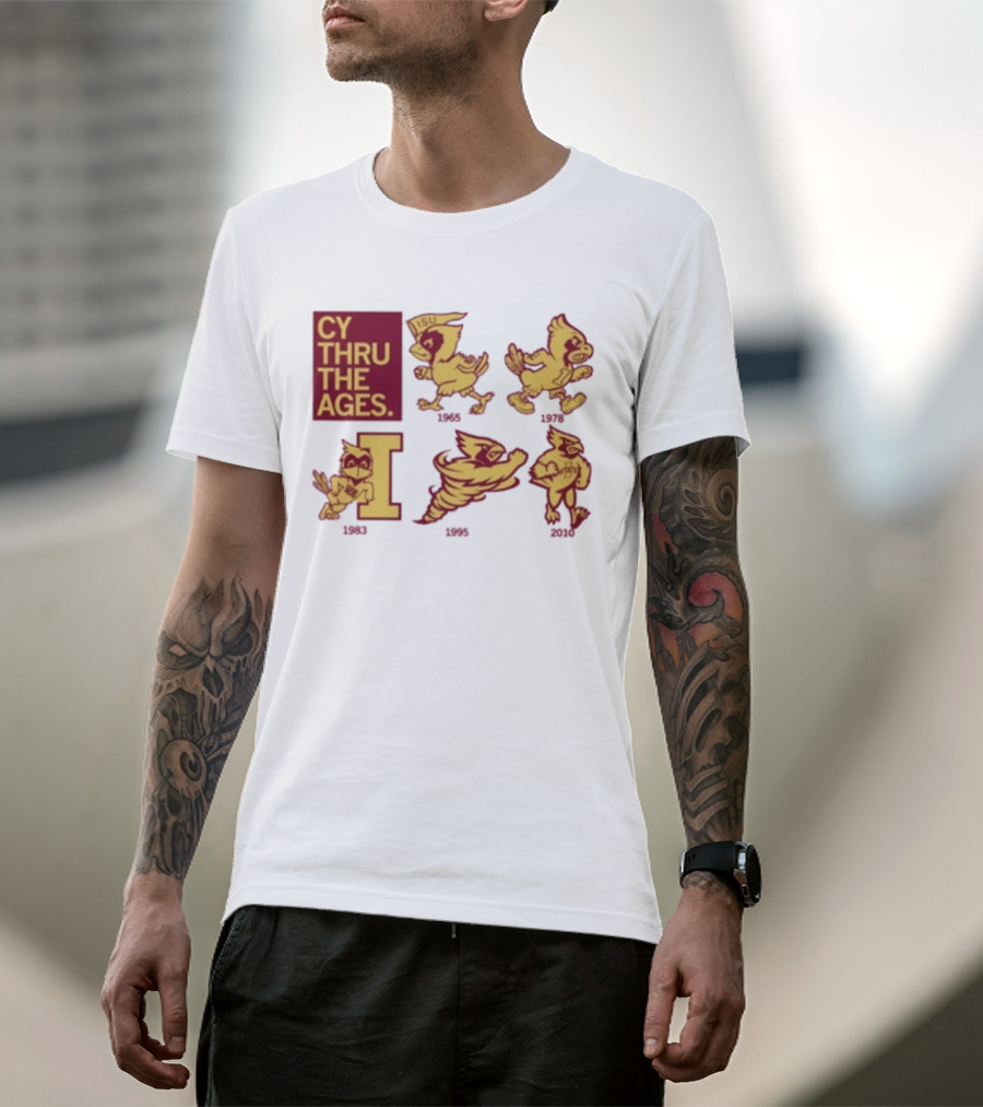 Iowa State Cyclones CY Thru The Ages Mascot Evolution Logos 1954 1972 1995 2008 T-Shirt