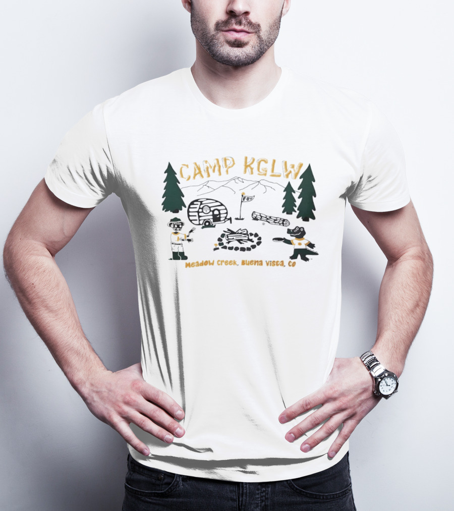 Camp KGLW Meadow Creek Buena Vista CO Skeleton Gator Camping Disc Golf T-Shirt