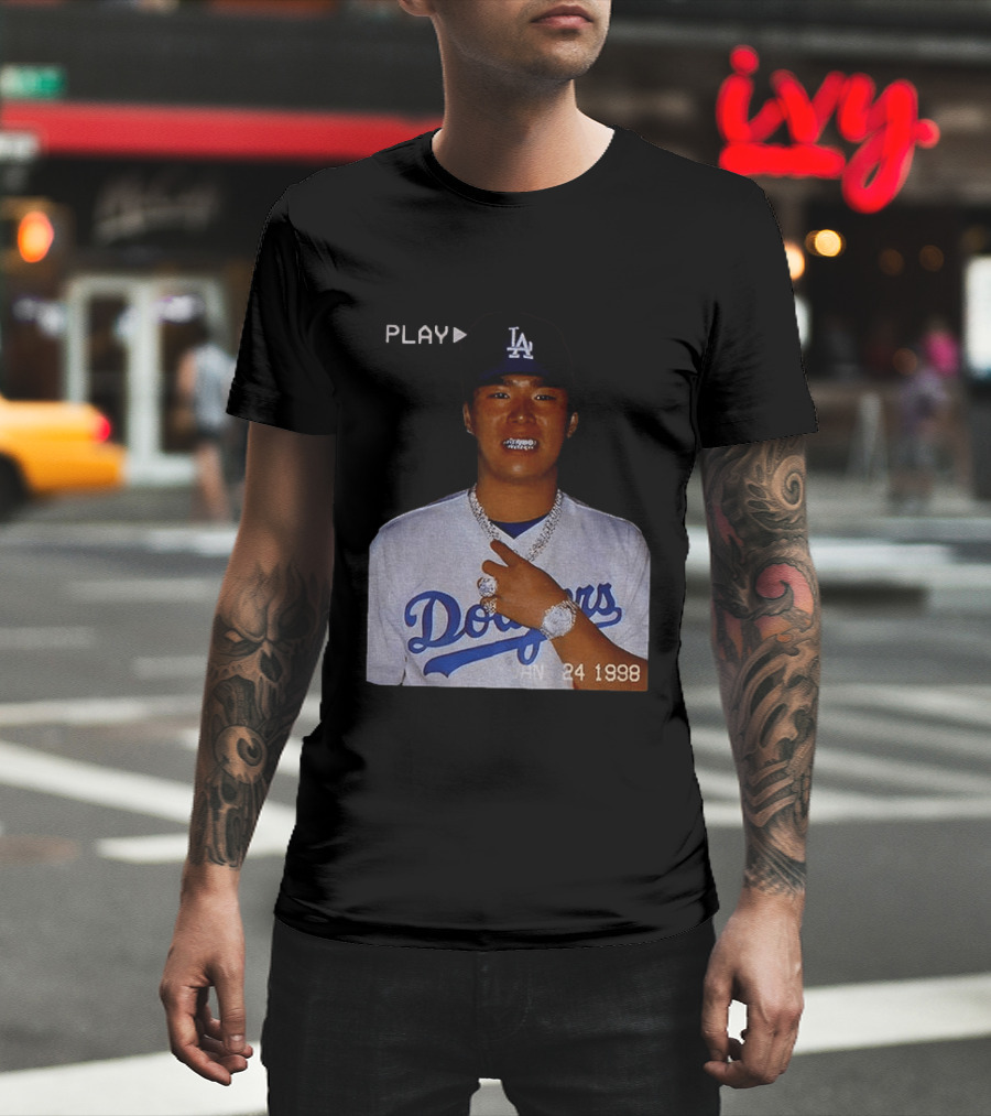 90s Yoshinobu Yamamoto Bootleg Rap Dodgers LA Jan 24 1998 T-Shirt
