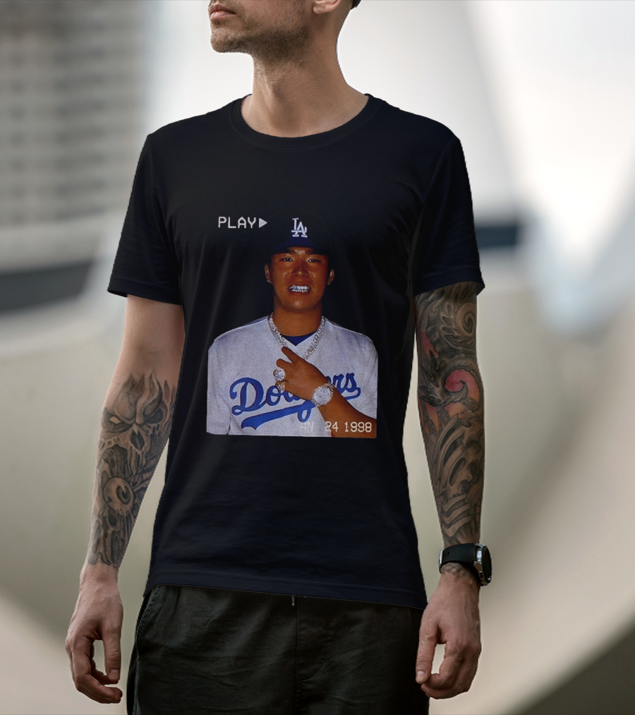 90s Yoshinobu Yamamoto Bootleg Rap Dodgers LA Jan 24 1998 T-Shirt