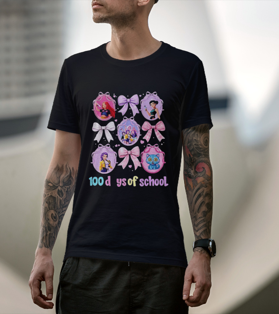 100 Days Of School Girls Bands Hunter Saja Bows And Characters T-Shirt