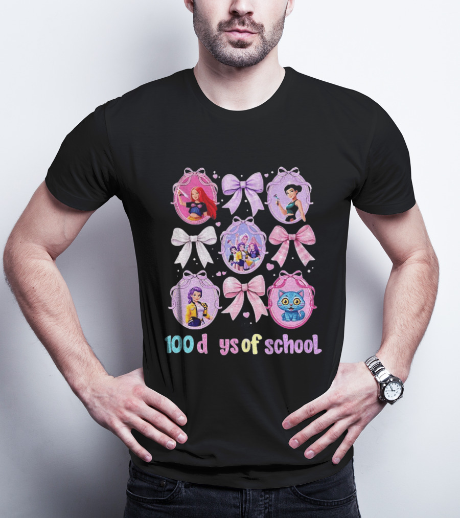 100 Days Of School Girls Bands Hunter Saja Bows And Characters T-Shirt