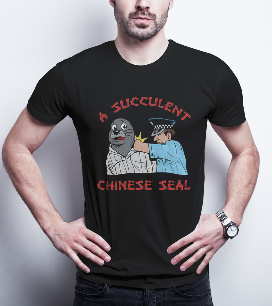 A Succulent Chinese Seal Cartoon Police Officer Humor T-Shirt