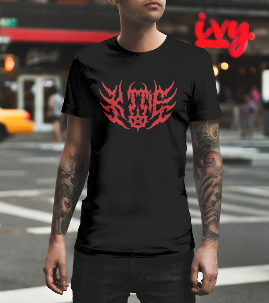 Kittie Red Flame Death Metal Pentagram T-Shirt