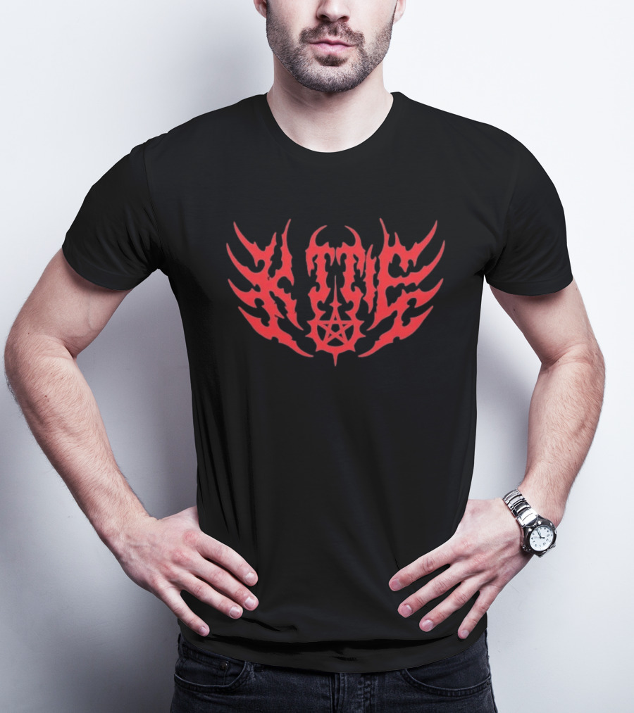 Kittie Red Flame Death Metal Pentagram T-Shirt