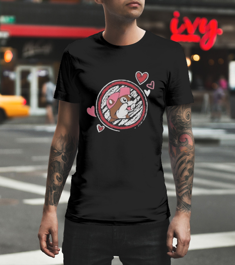 Buc Ee's Valentine's Beaver With Hearts And Cap T-Shirt