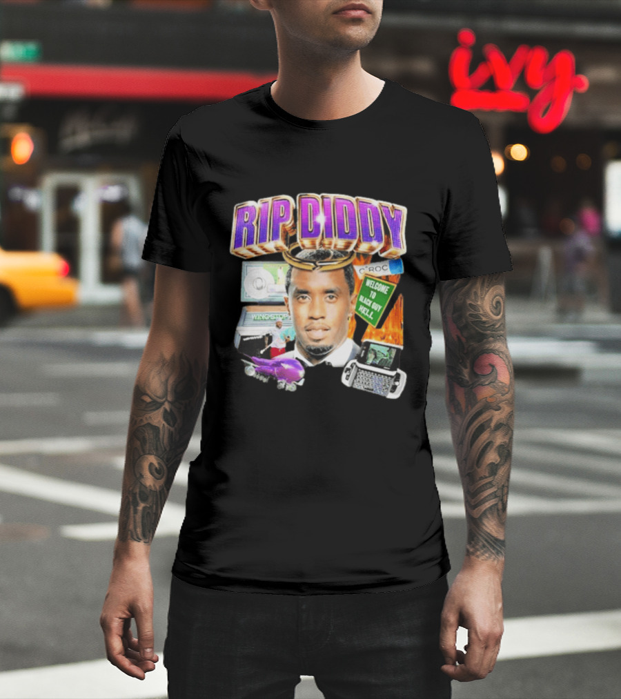 Sam Hyde Rip Diddy Welcome To Black Guy Hell Ciroc Wings 09 Typewriter T-Shirt