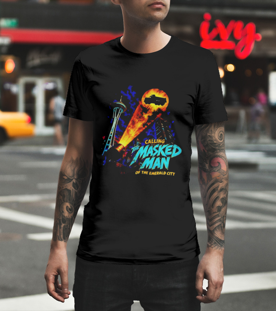 Calling The Masked Man Emerald City Space Needle T-Shirt