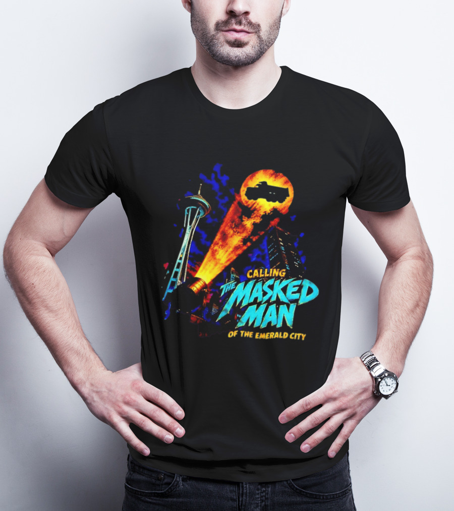 Calling The Masked Man Emerald City Space Needle T-Shirt