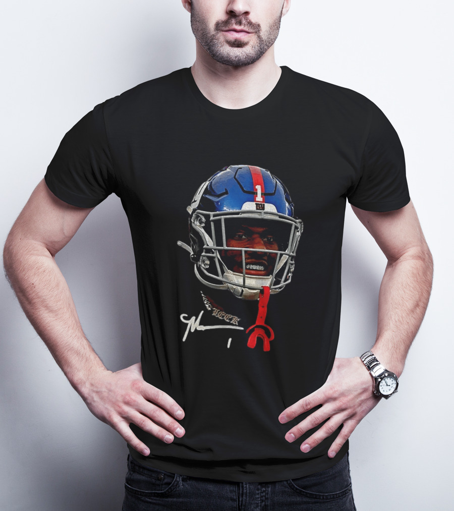 New York Giants Malik Nabers Helmet Big Head Signature T-Shirt