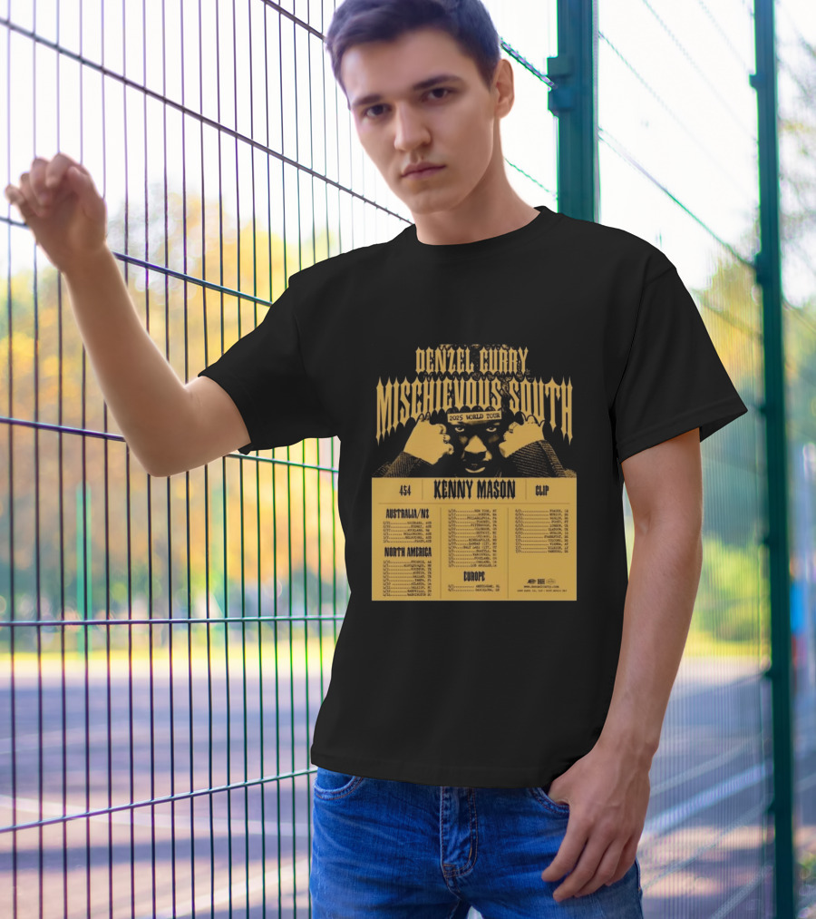 Denzel Curry Mischievous South 2025 World Tour Kenny Mason Clip 454 Australia North America Europe Dates T-Shirt