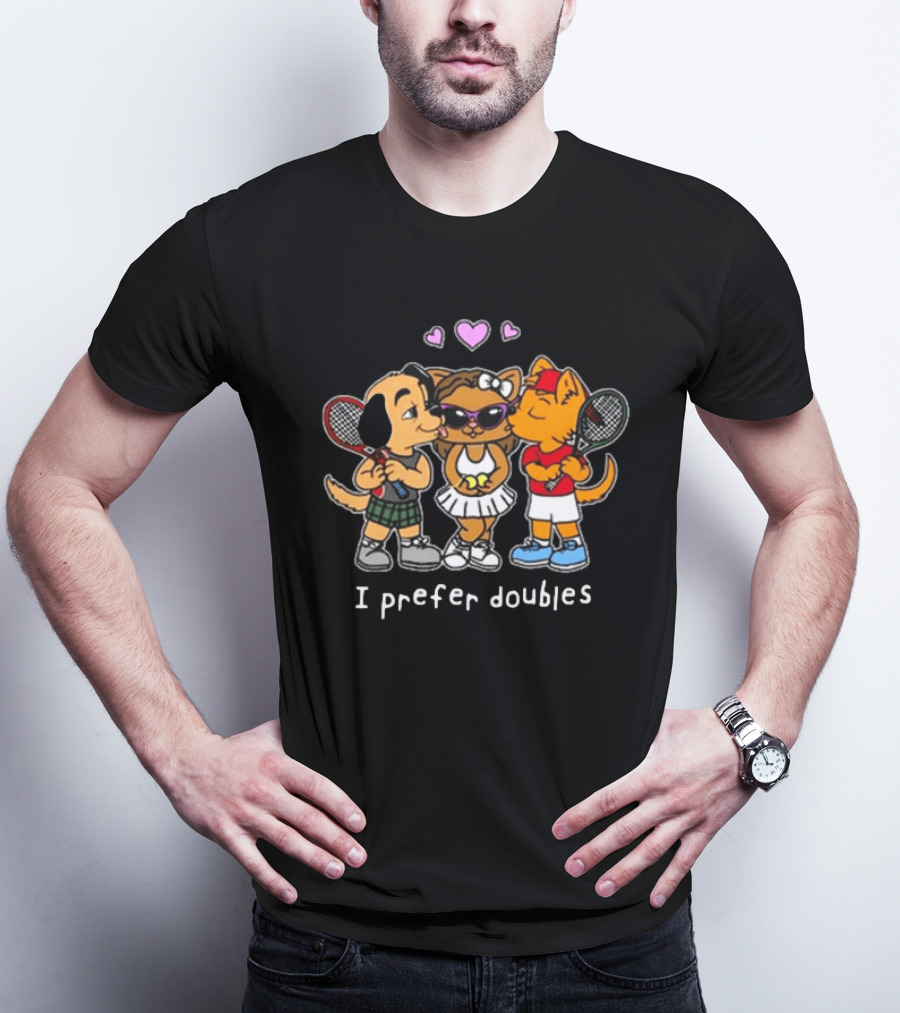 The Cinesthetic Challengers 2024 I Prefer Doubles Cute Tennis Cats And Dogs T-Shirt