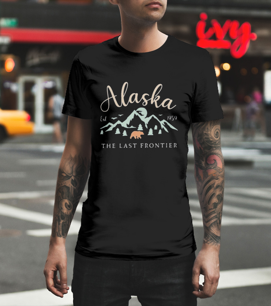 Alaska The Last Frontier Est 1959 Mountain Bear Scene T-Shirt