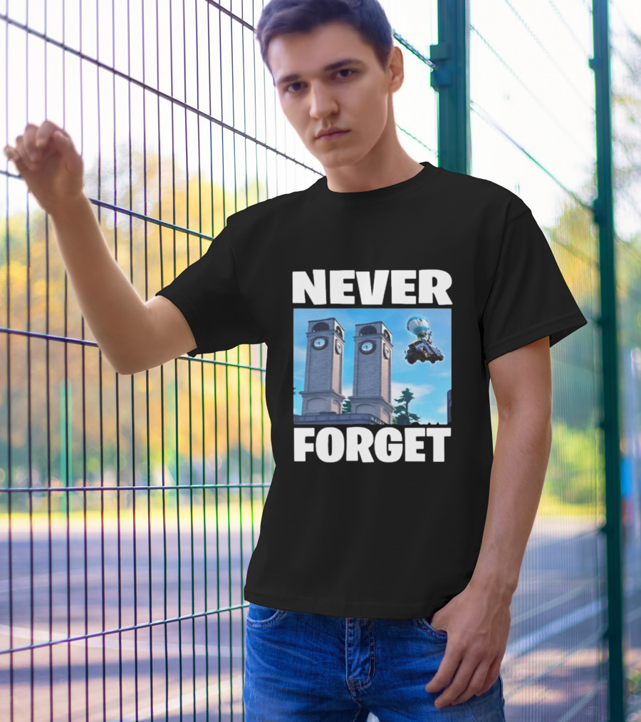 NEVER FORGET Twin Tilted Towers Fortnite Battle Bus T-Shirt