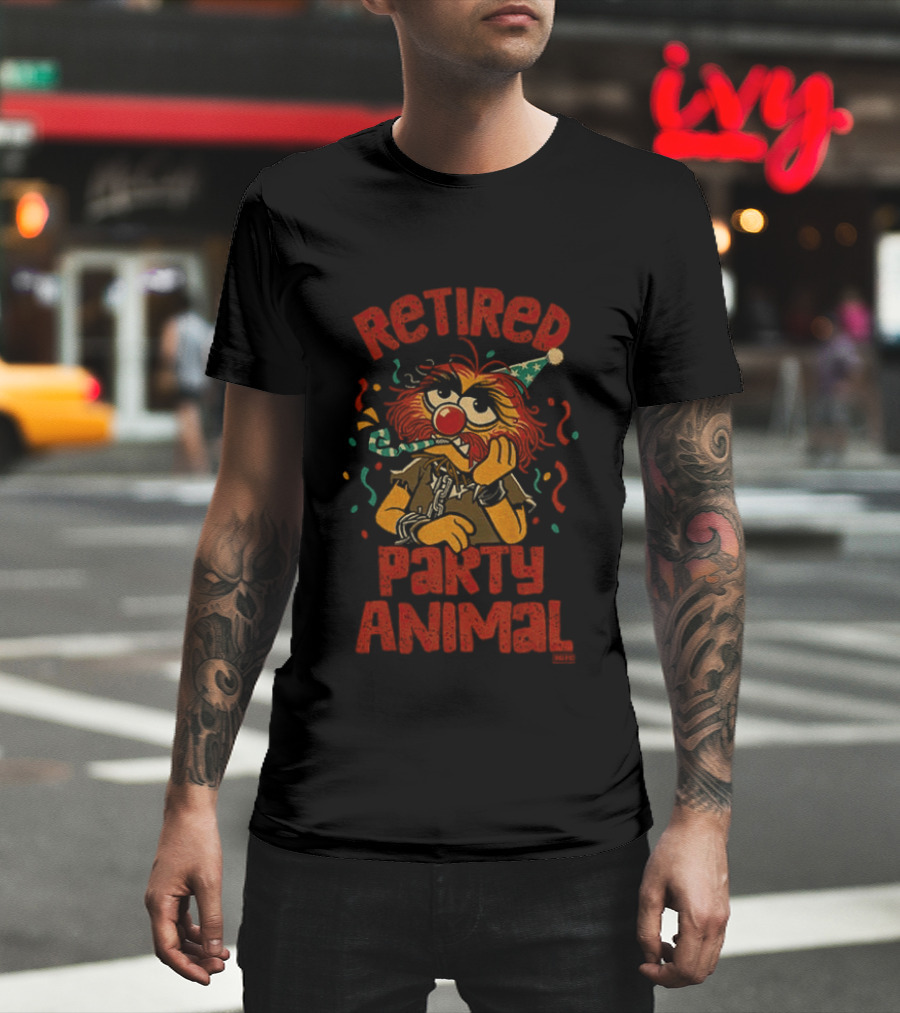 Retired Party Animal With Birthday Hat And Confetti T-Shirt