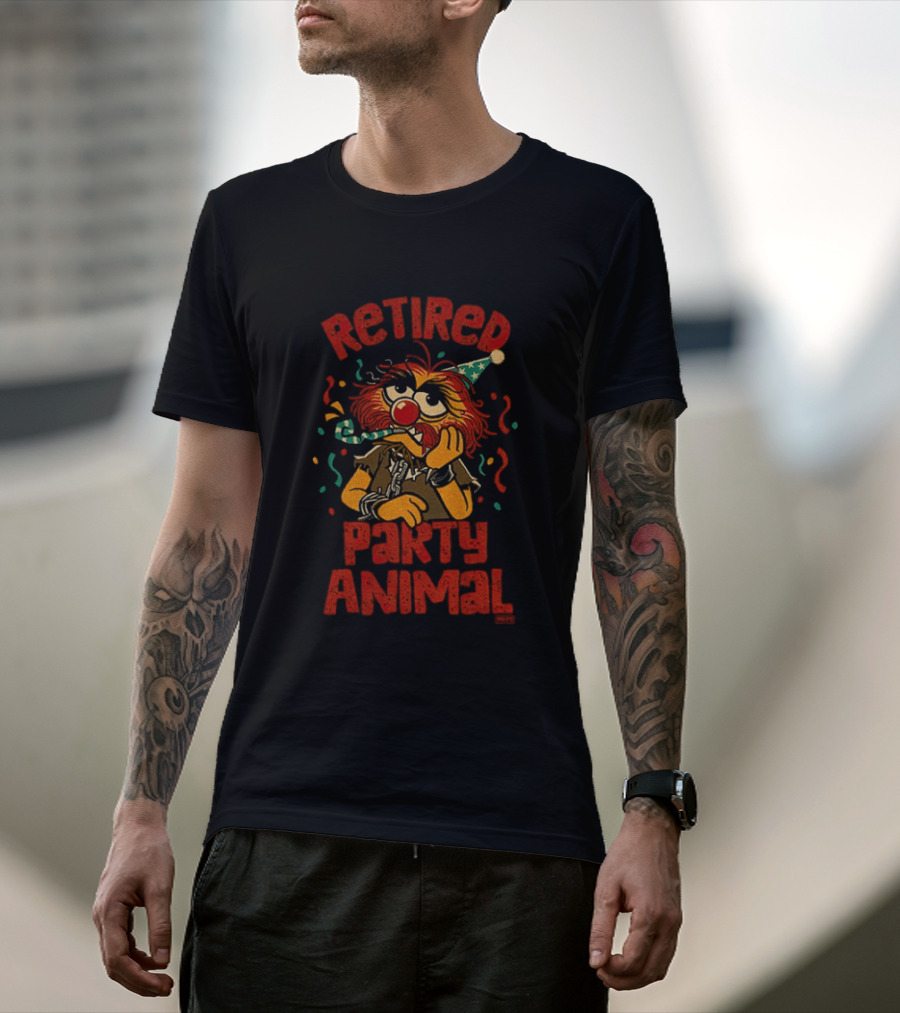 Retired Party Animal With Birthday Hat And Confetti T-Shirt
