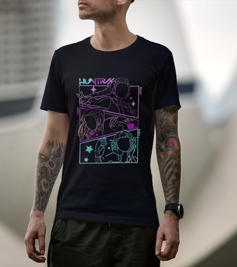 Huntrix Girls Kpop Demon Hunters Neon Manga T-Shirt
