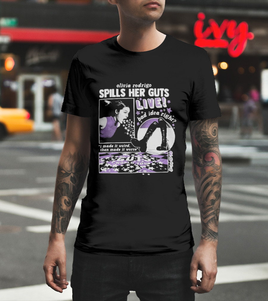 Olivia Rodrigo Spills Her Guts Live World Tour 2023 Bad Idea Right? T-Shirt