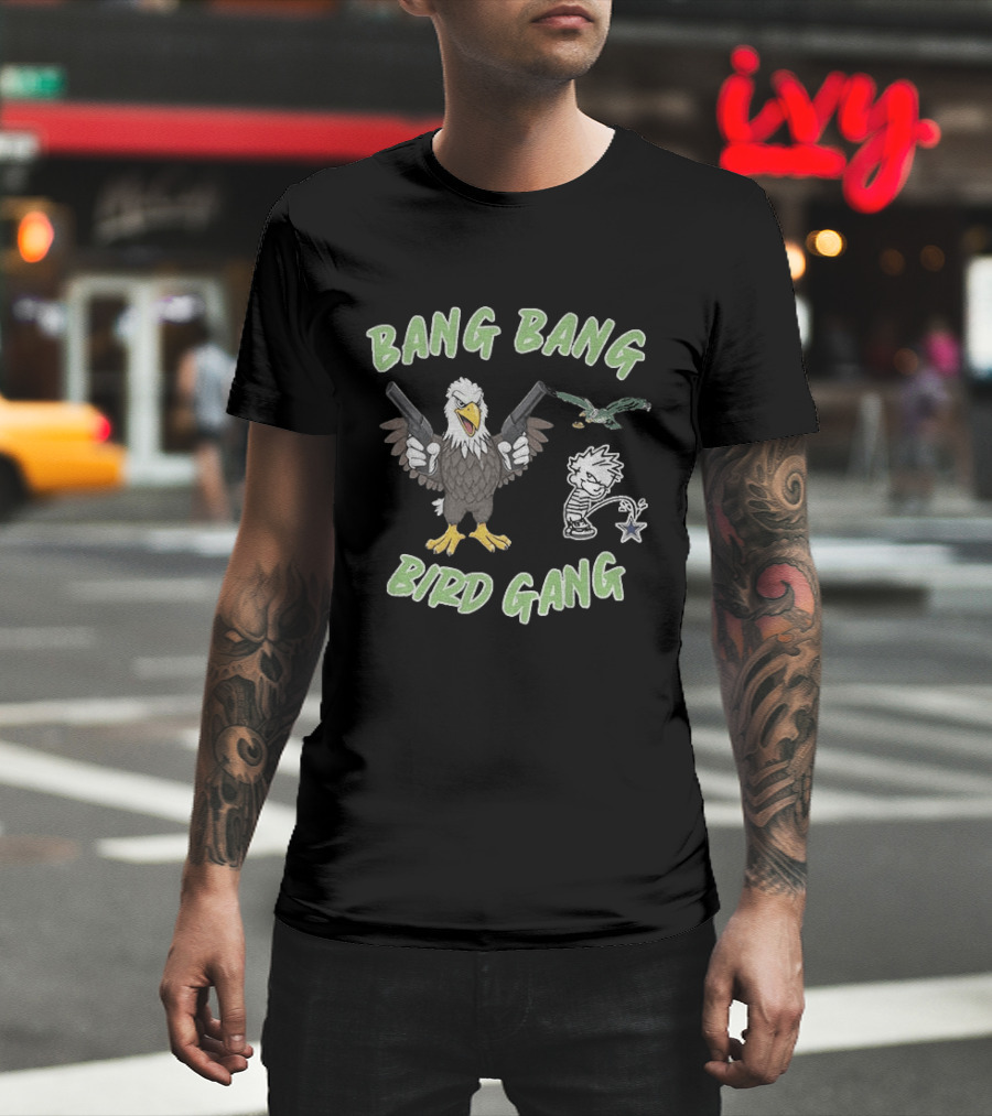 Bang Bang Bird Gang Eagle Guns Calvin Peeing Star T-Shirt