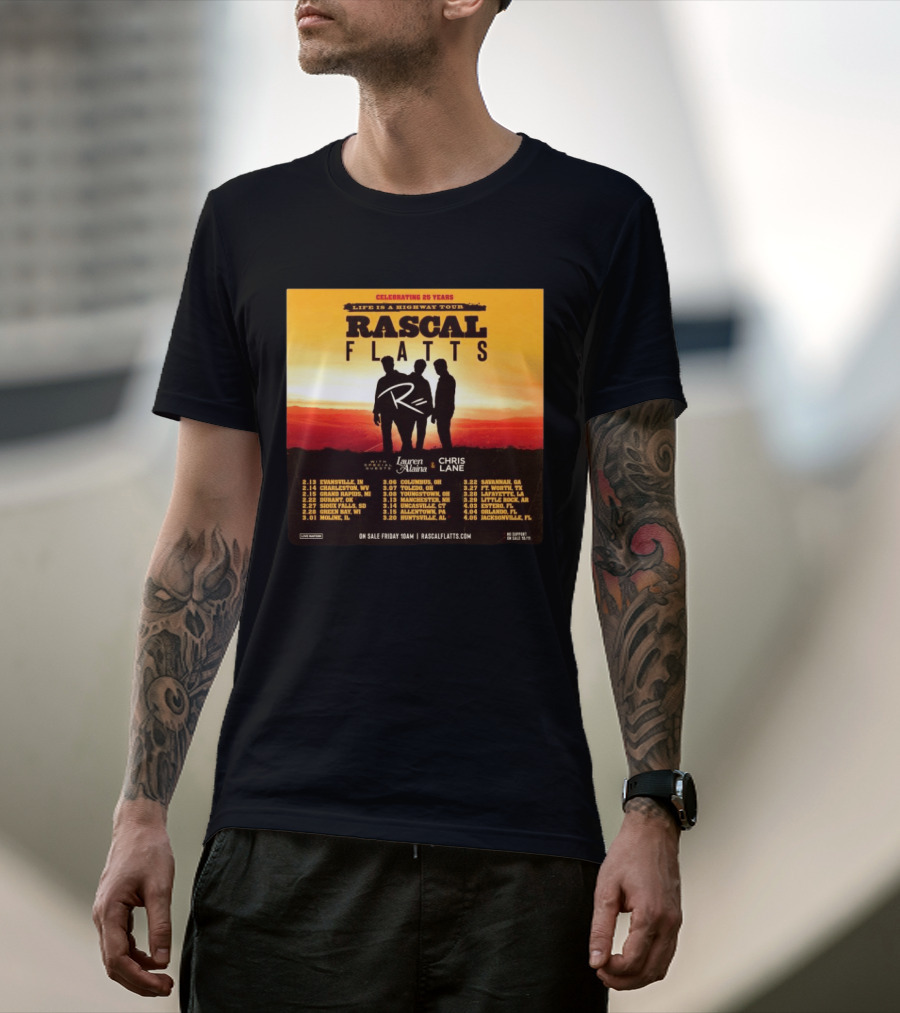 Celebrating 25 Years Life Is A Highway Tour Rascal Flatts Featuring Lauren Alaina Chris Lane T-Shirt