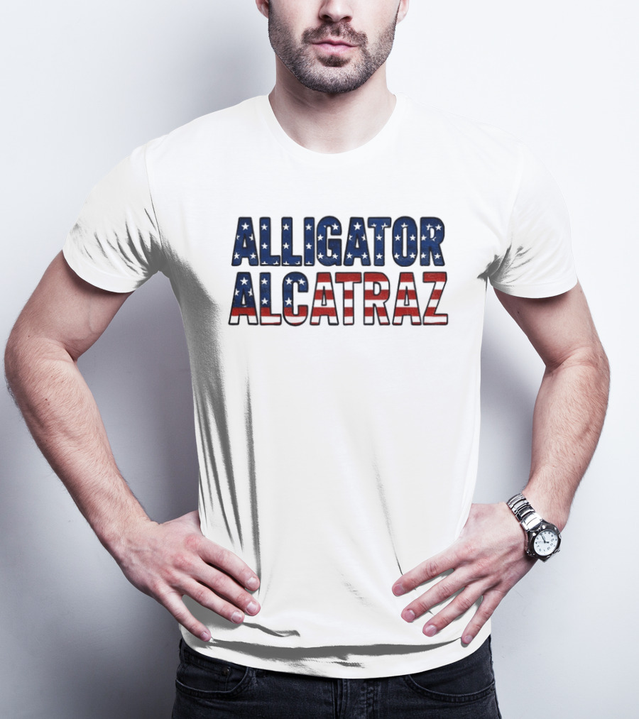 Alligator Alcatraz American Flag Patriotic Stars Stripes T-Shirt