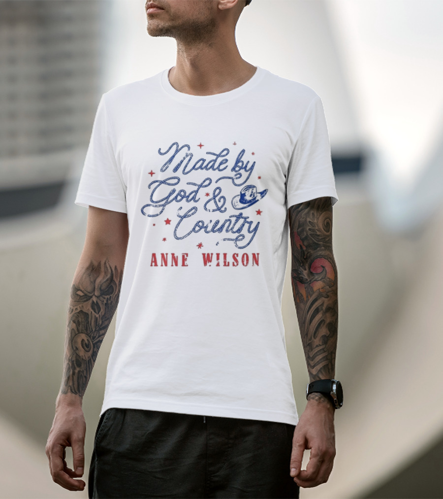 Anne Wilson Made By God And Country Red And Blue Stars T-Shirt