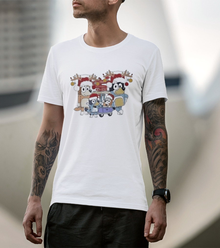 Bluey Family Christmas Santa Hats Merry Xmas 2024 T-Shirt