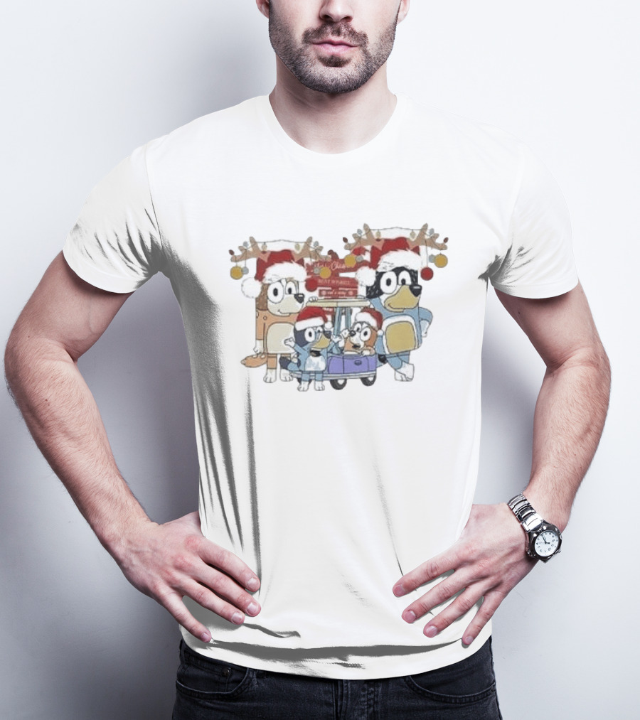 Bluey Family Christmas Santa Hats Merry Xmas 2024 T-Shirt