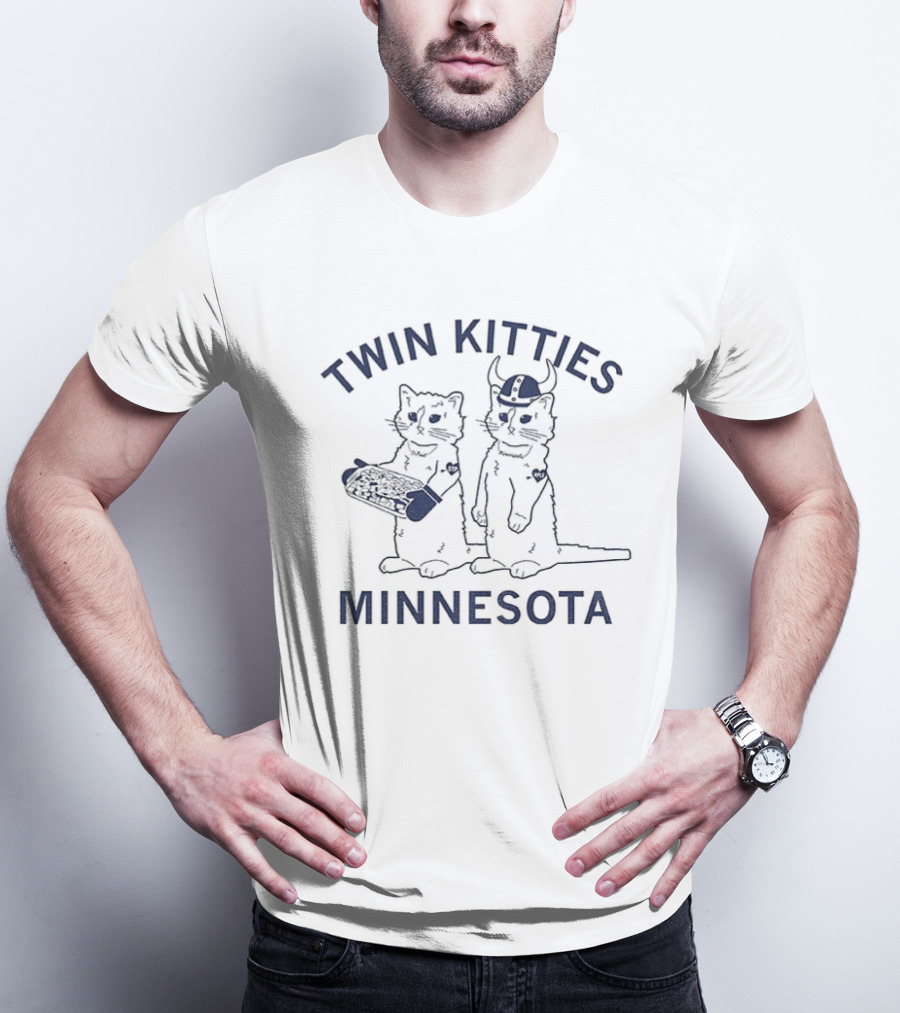 Twin Kitties Minnesota Playful Cat Pair With Baseball Bat T-Shirt