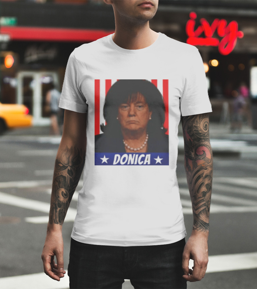 Donica Lewinsky 2025 Campaign Style Stars Red Stripes T-Shirt