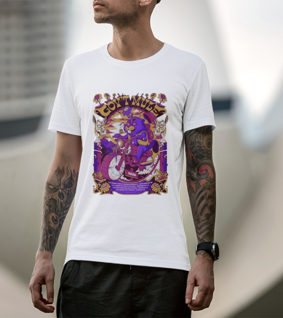 Gov't Mule Summer Tour 2026 Psychedelic Bear Riding Motorcycle Concert Dates And Locations T-Shirt