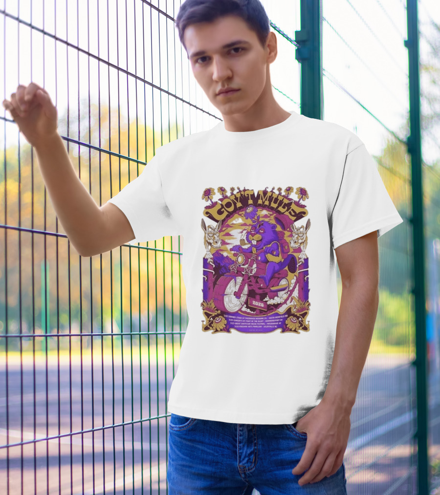 Gov't Mule Summer Tour 2026 Psychedelic Bear Riding Motorcycle Concert Dates And Locations T-Shirt