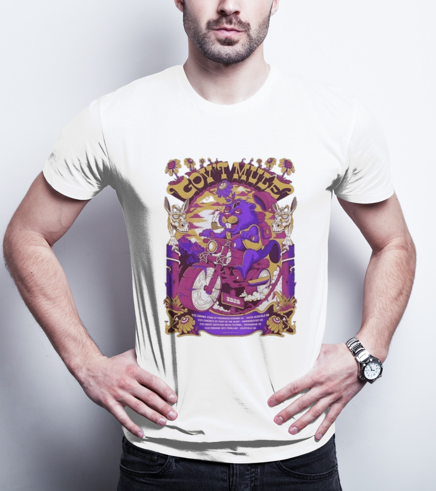 Gov't Mule Summer Tour 2026 Psychedelic Bear Riding Motorcycle Concert Dates And Locations T-Shirt