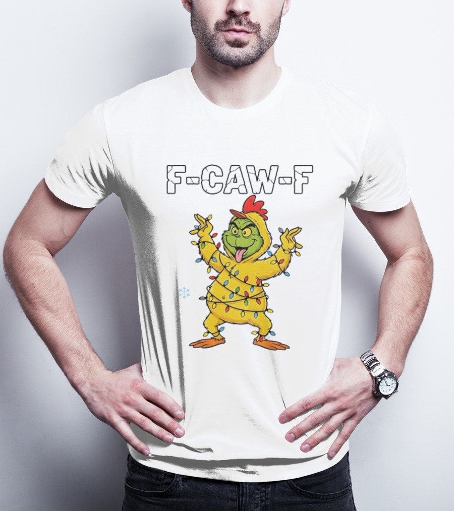 Grinch Chicken F Caw F Snow Christmas Lights 2025 T-Shirt