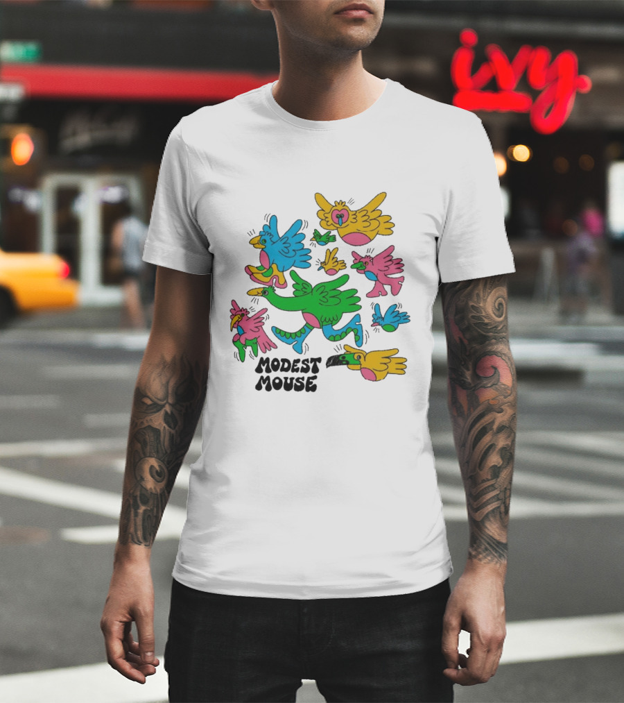 Modest Mouse Colorful Birds Flock T-Shirt