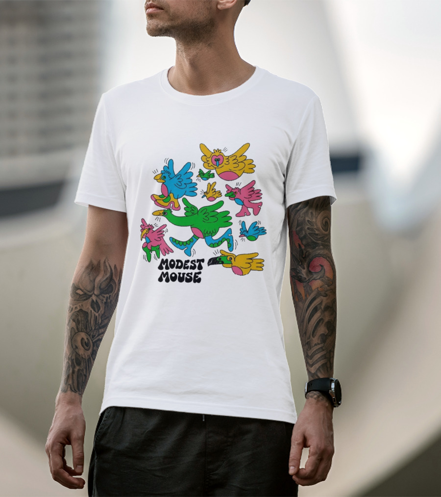 Modest Mouse Colorful Birds Flock T-Shirt