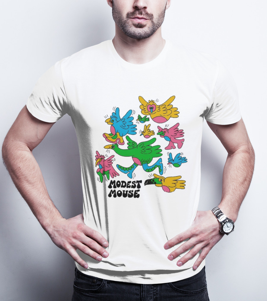 Modest Mouse Colorful Birds Flock T-Shirt