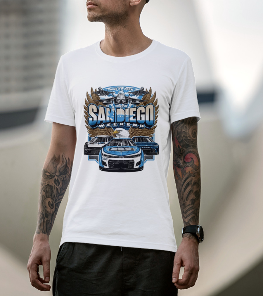 June 21 2026 NASCAR San Diego Weekend Americana Event Racing Cars And Eagle Wings T-Shirt