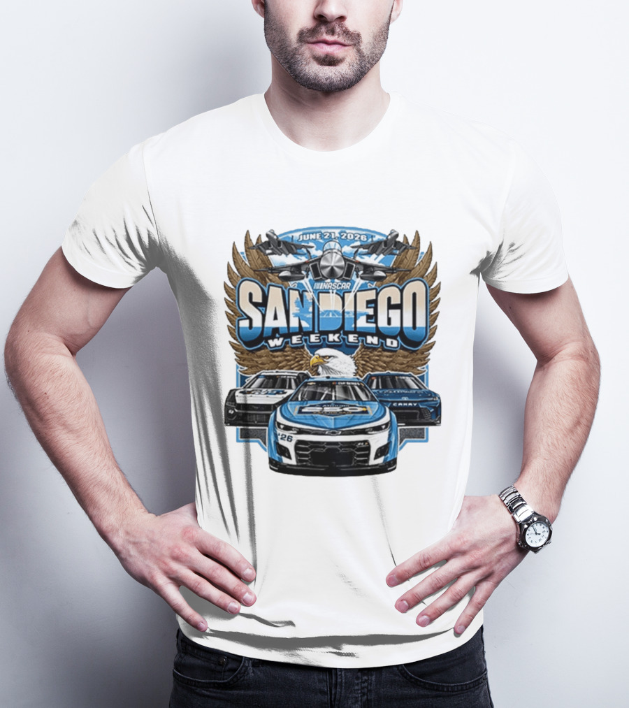 June 21 2026 NASCAR San Diego Weekend Americana Event Racing Cars And Eagle Wings T-Shirt
