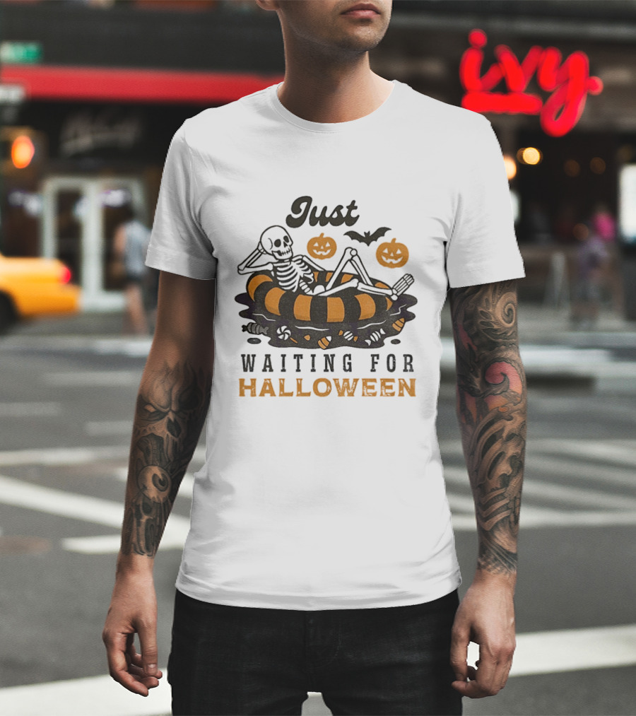 Just Waiting For Halloween Skeleton Beach 2025 T-Shirt