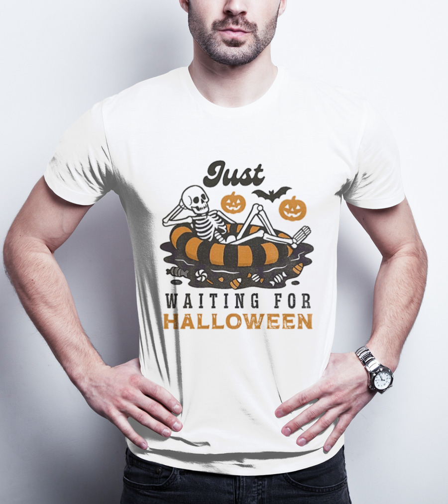 Just Waiting For Halloween Skeleton Beach 2025 T-Shirt