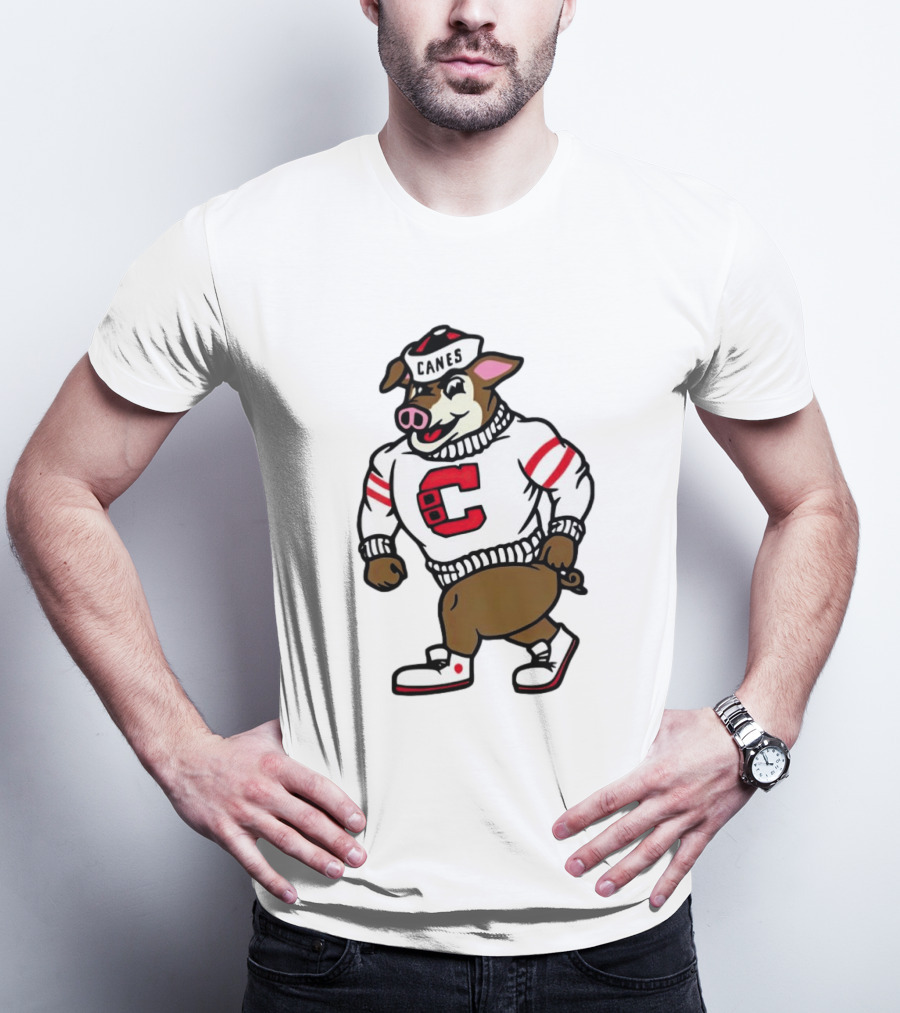 Canes Mascot Pig In Red And White Sweater With Stripes T-Shirt